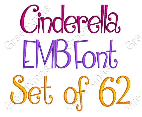 Cinderella Embroidery Font A-Z 0 9 Machine Designs Set of 62