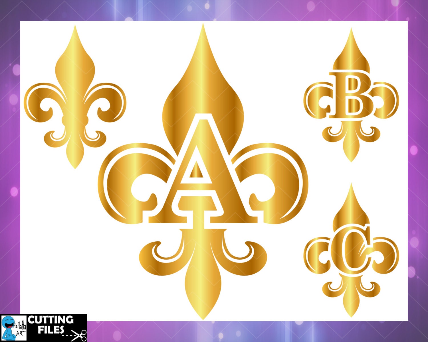 Gold Fleur De Lis Alphabet V1 Digital Cutting files Svg Png