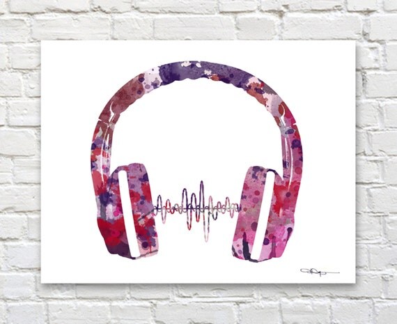 Headphones Art Print Abstract Watercolor Painting Wall
