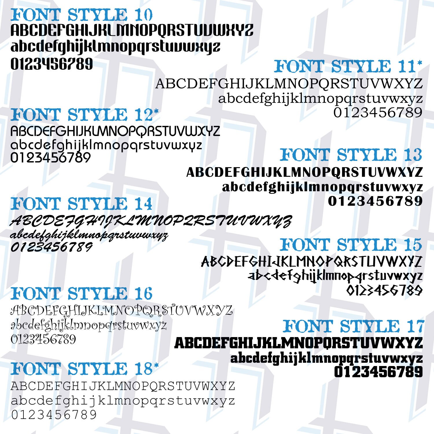 Custom Vinyl Lettering Font Styles 1-36 PRICED PER by HyroDesigns