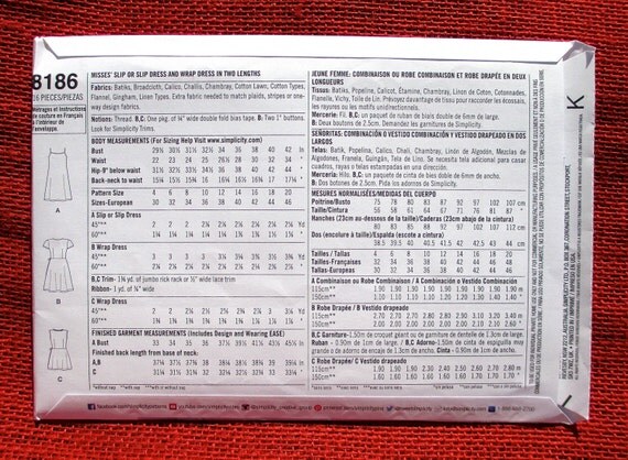 Simplicity Sewing Pattern 8186 Wrap & Slip Dresses Boho