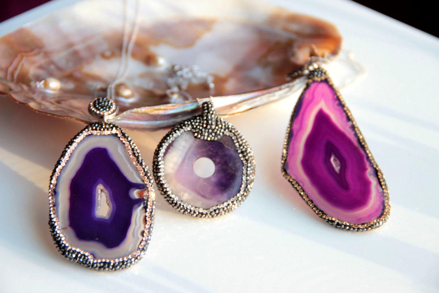 Agate Slice Necklace Gift For Her Gemstone Necklace Layering