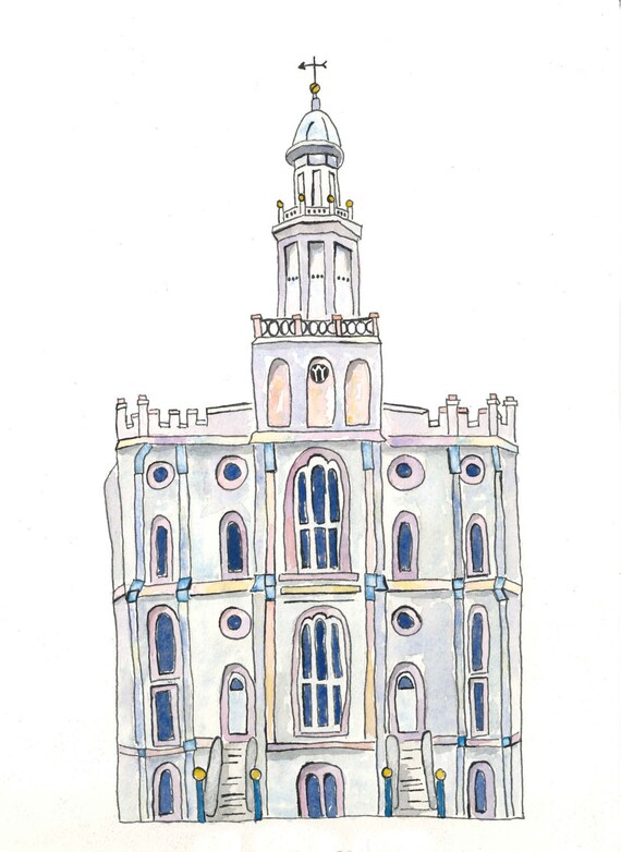 St George Temple-Watercolor by FourWindsSevenSeas on Etsy