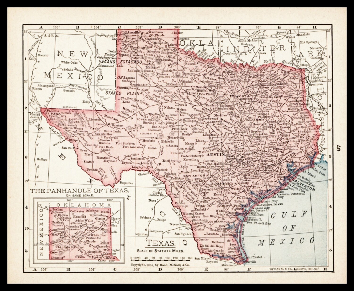Small Texas Map of Texas State Map 1900s by ParagonVintagePrints