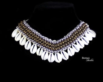 Shell Armband-Armlet-Upper Arm Cuff Woven Fringe by BorneoHunters