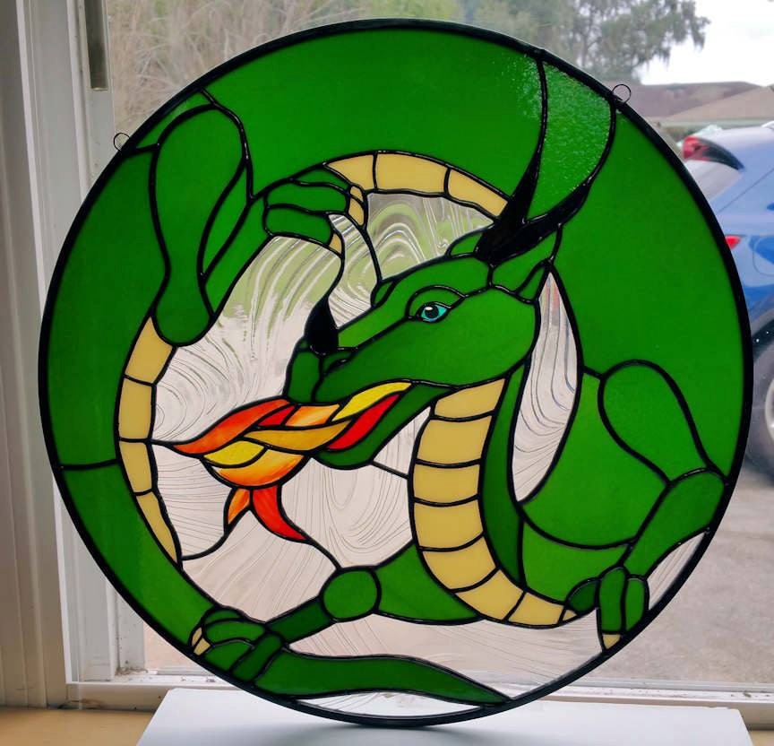 Dragon Stained Glass Hanging Panel