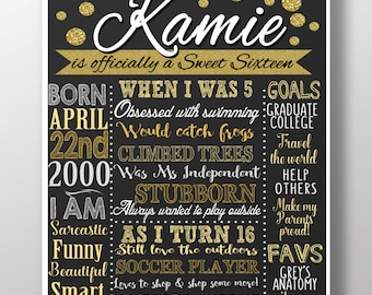 Sweet 16 Birthday Board Poster Custom for any age gender