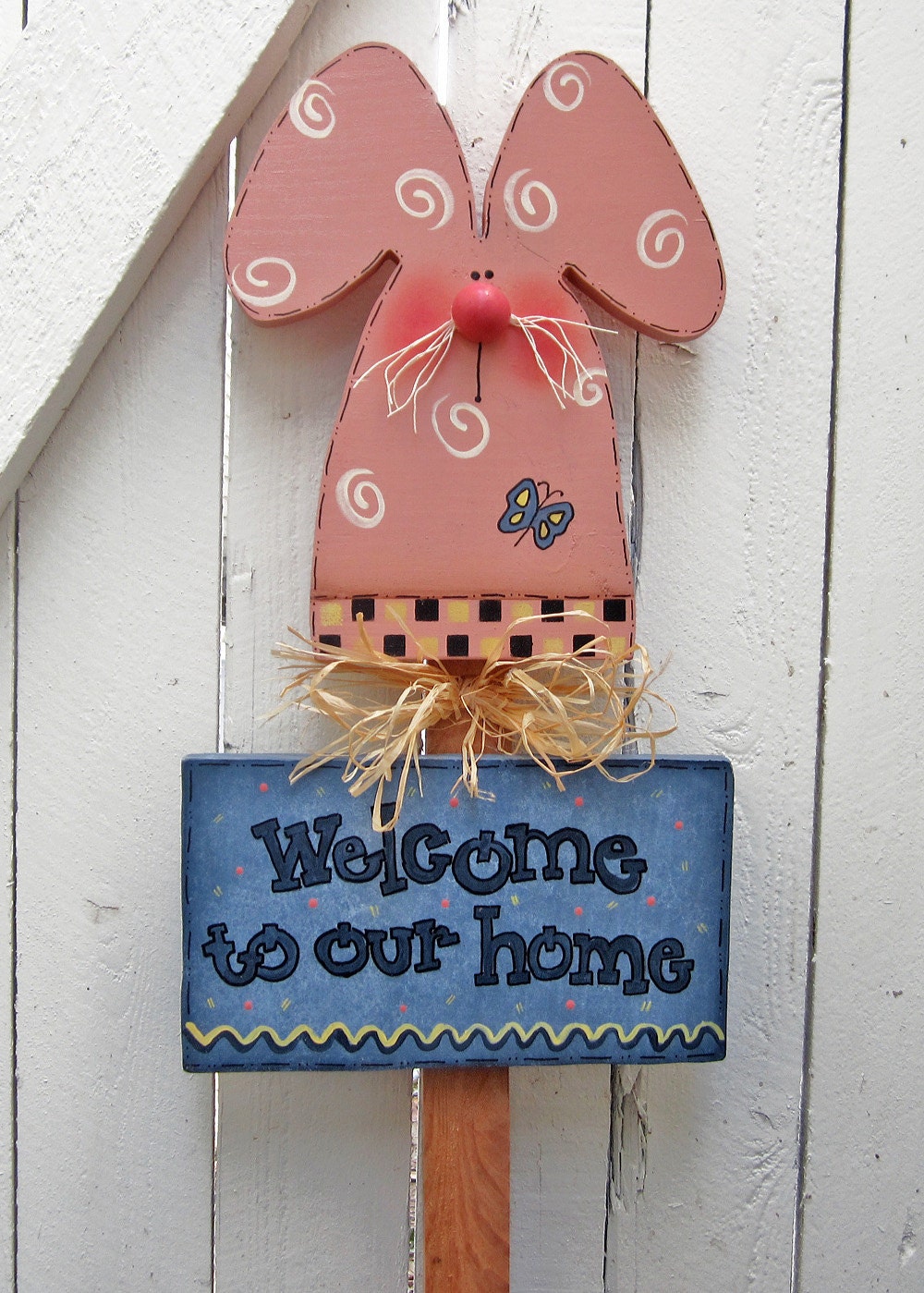 Bunny Yard Sign Easter Bunny Welcome Sign Wood Outdoor Garden