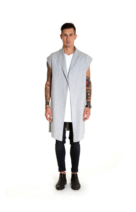 Handmade Wool Waistcoat Long Grey Wool Waistcoat Mens