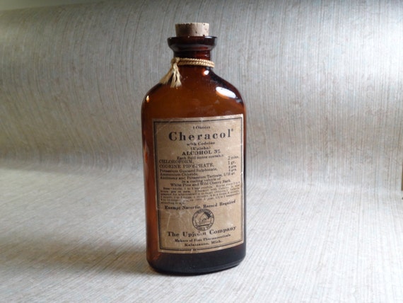 SALE 1920s Cheracol Bottle Upjohn Pharmaceuticals