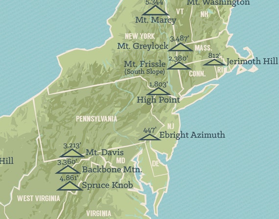 State High Points Map 11x14 Print