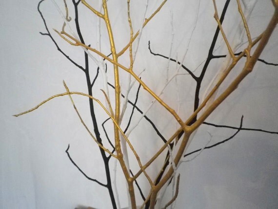 Decorative tree branches set of 6 white black gold colors