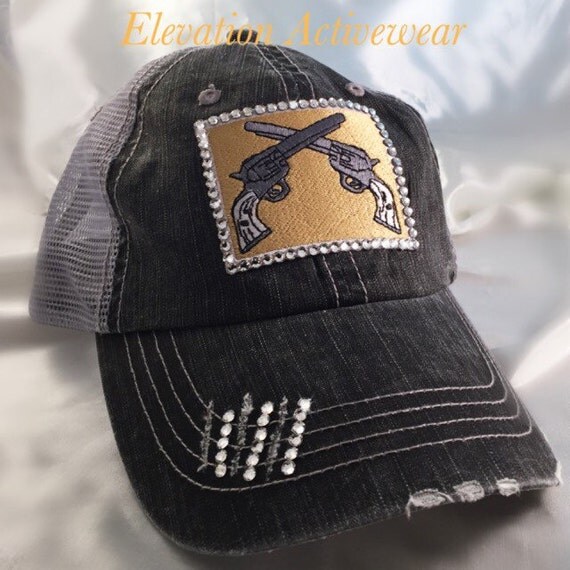 Double Pistol Bling Hat Gun Trucker Swarovski