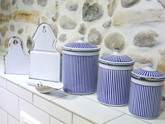French Enameled Kitchen Canister Set // Enameled aluminet