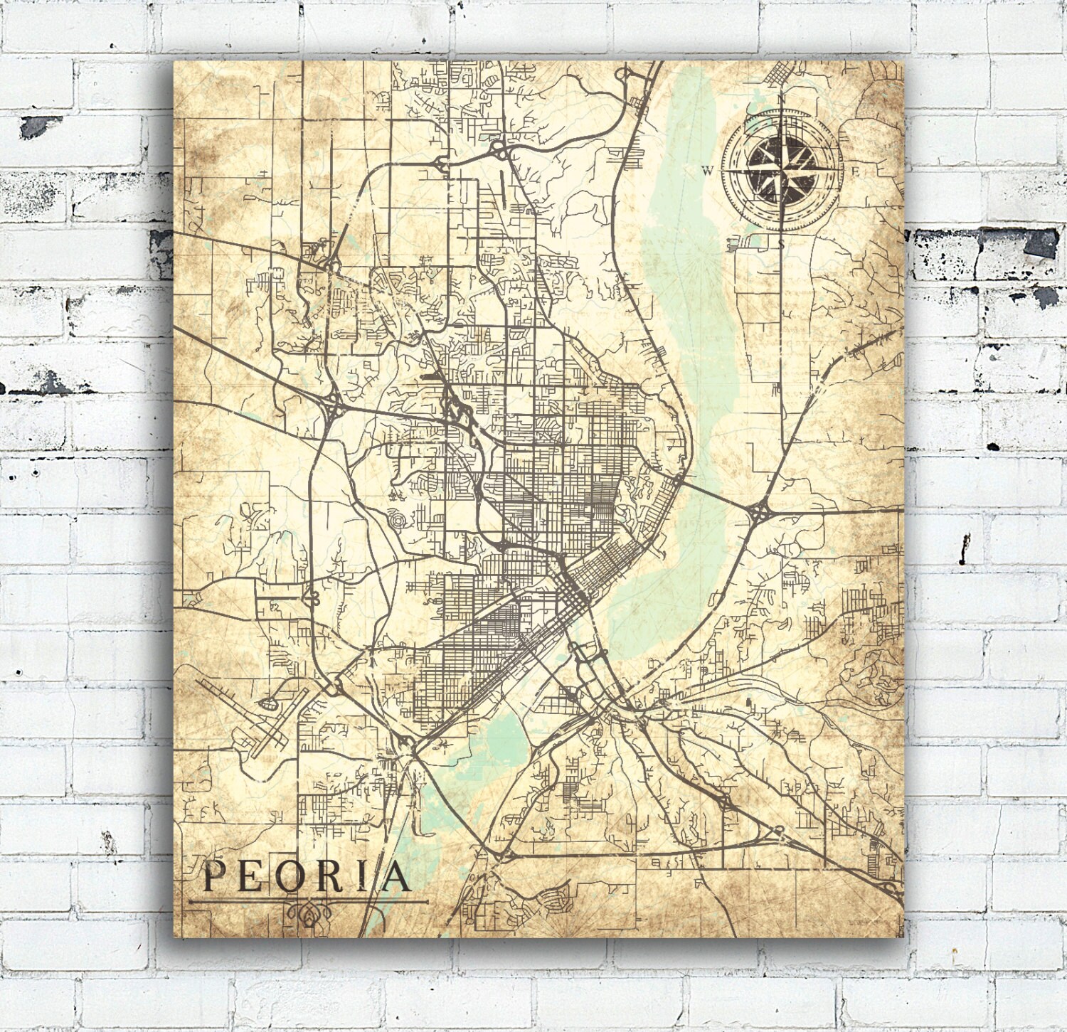 PEORIA Canvas Print Illinois IL Vintage map by NatalyBorichArt