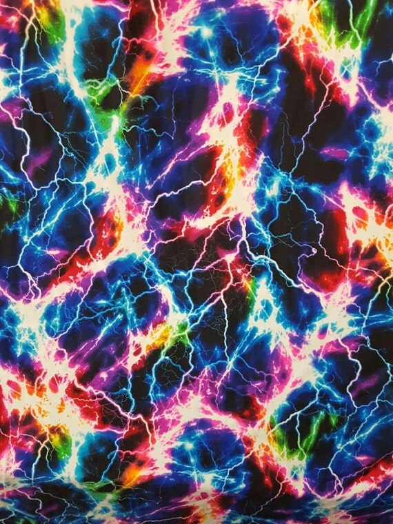 Lightning Multi Color on Black Nylon Spandex Fabric by ABfabric16