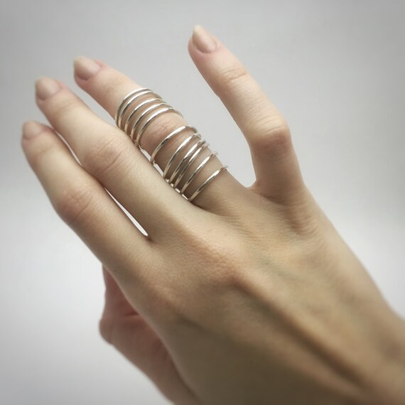 Sterling Silver Full Finger Ring / Sterling Silver Statement