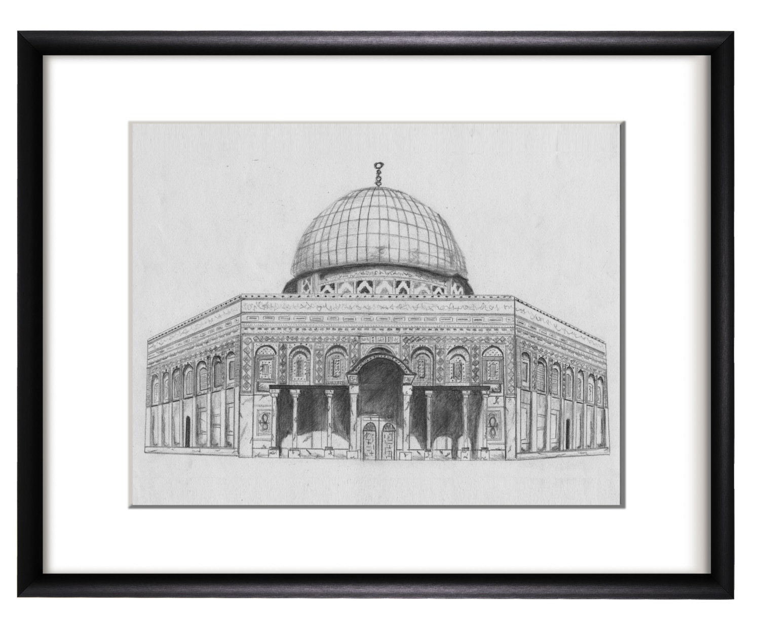 Dome of the Rock Graphite Hand Drawing