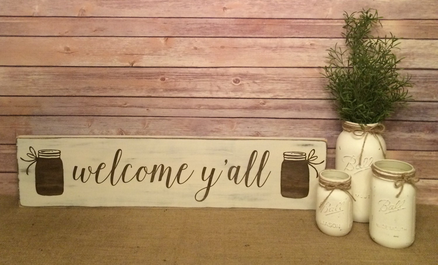 Mason jar welcome sign