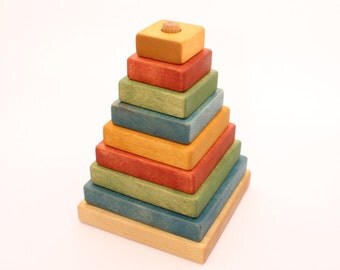 Wooden pyramid Square stacking toy Learning toy by WoofWoofWood