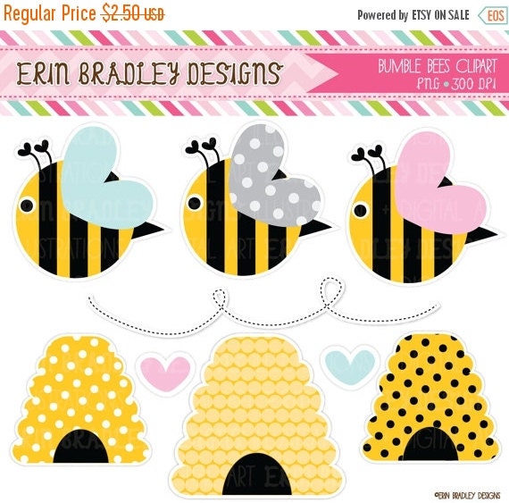 SALE Bumble Bees Clipart Commercial Use Clip by ErinBradleyDesigns