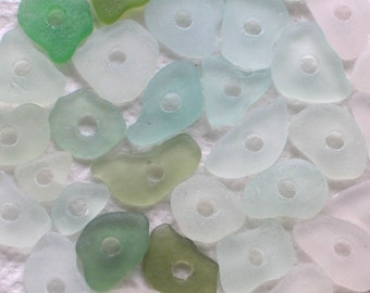 32 Slag Sea Glass Beads Drilled 1.5mm holes by TidelineDesigns
