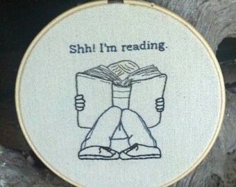 Reading embroidery | Etsy
