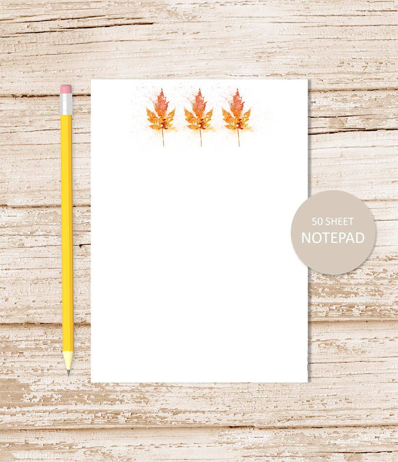 leaves notepad note pad . autumn leaves notepad . fall leaf