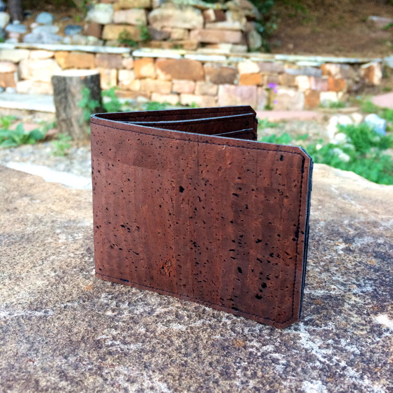 Brown Cork Wallet with ID slot / Unisex Cork Wallet / by 2611art