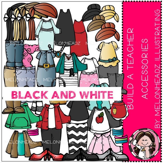 Build a Teacher Accessories clip art BLACK AND WHITE