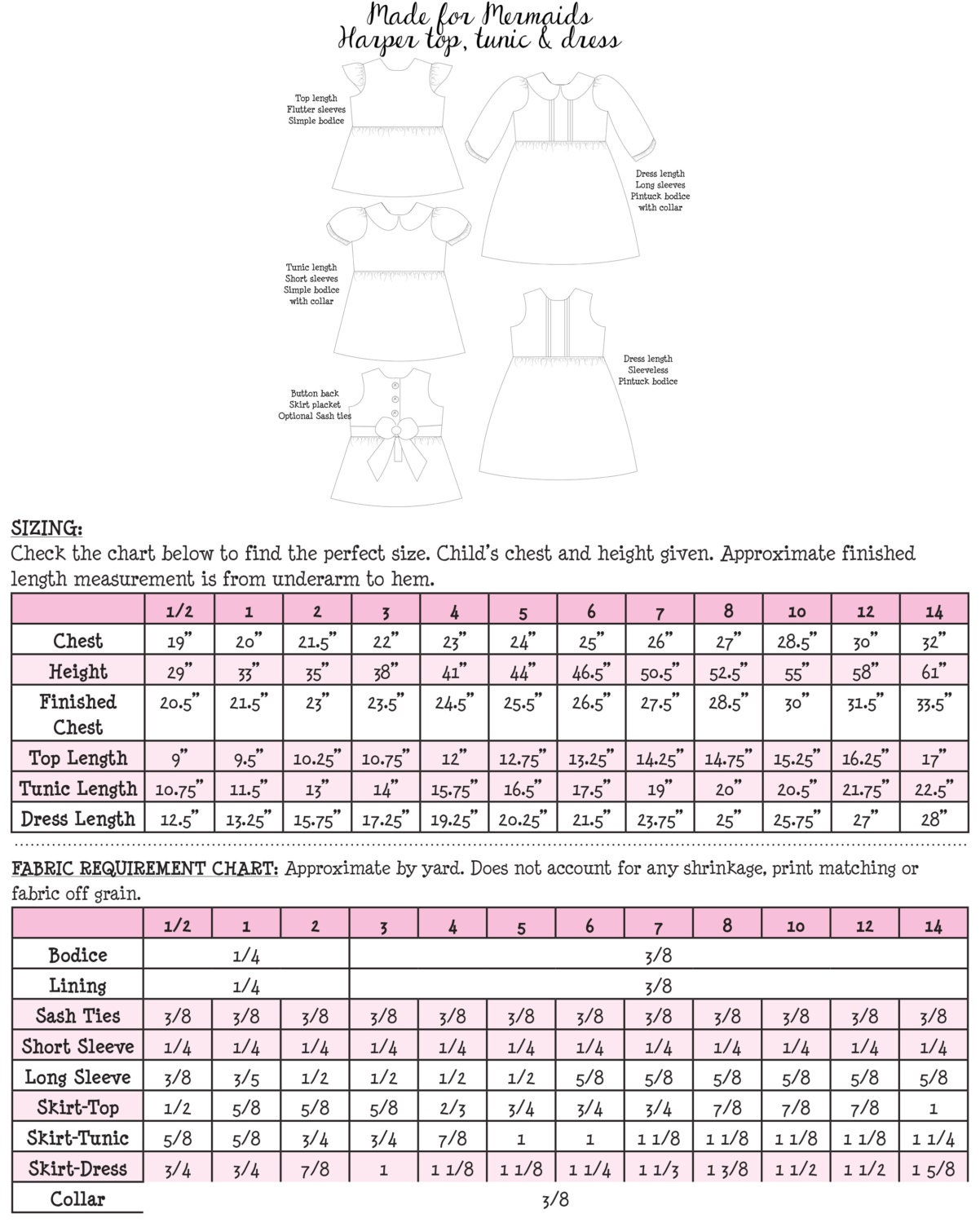 Harper Top Tunic & Dress PDF Pattern instant download size