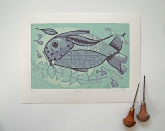Unique fish linocut related items | Etsy