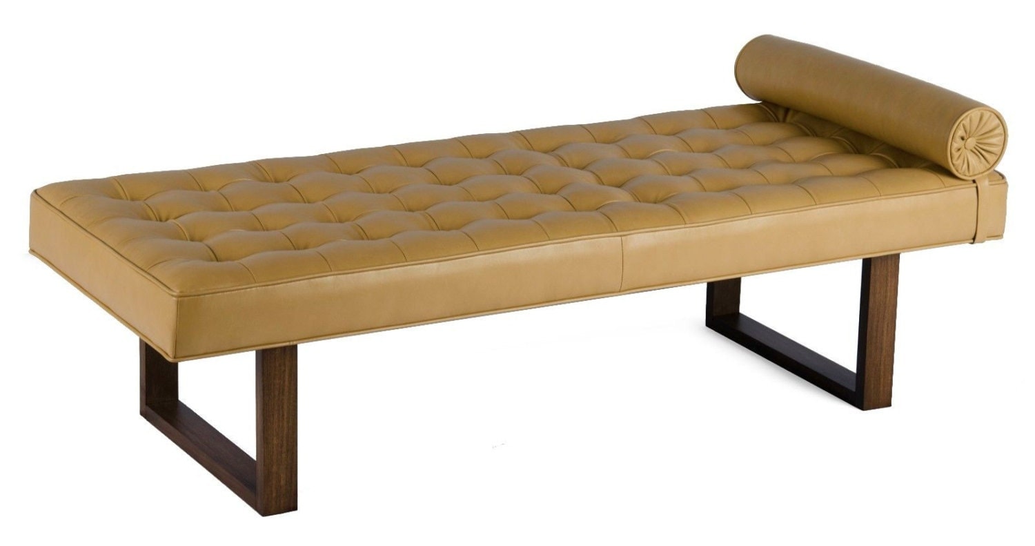 Retro - Modern Tufted Leather Daybed, Lounge Chaise, Bench