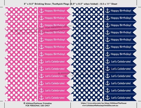 Straw flags, cupcake toppers, toothpick flags, party printable ...