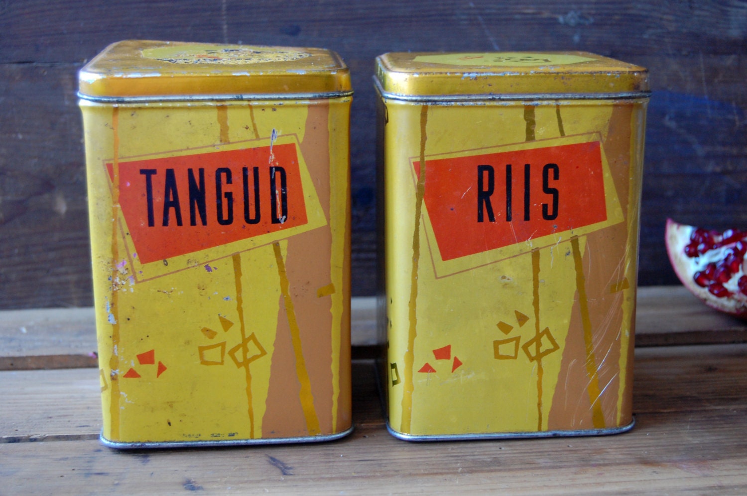 Kitchen tin can food container set of 2, Old metal vintage box, Tin ...