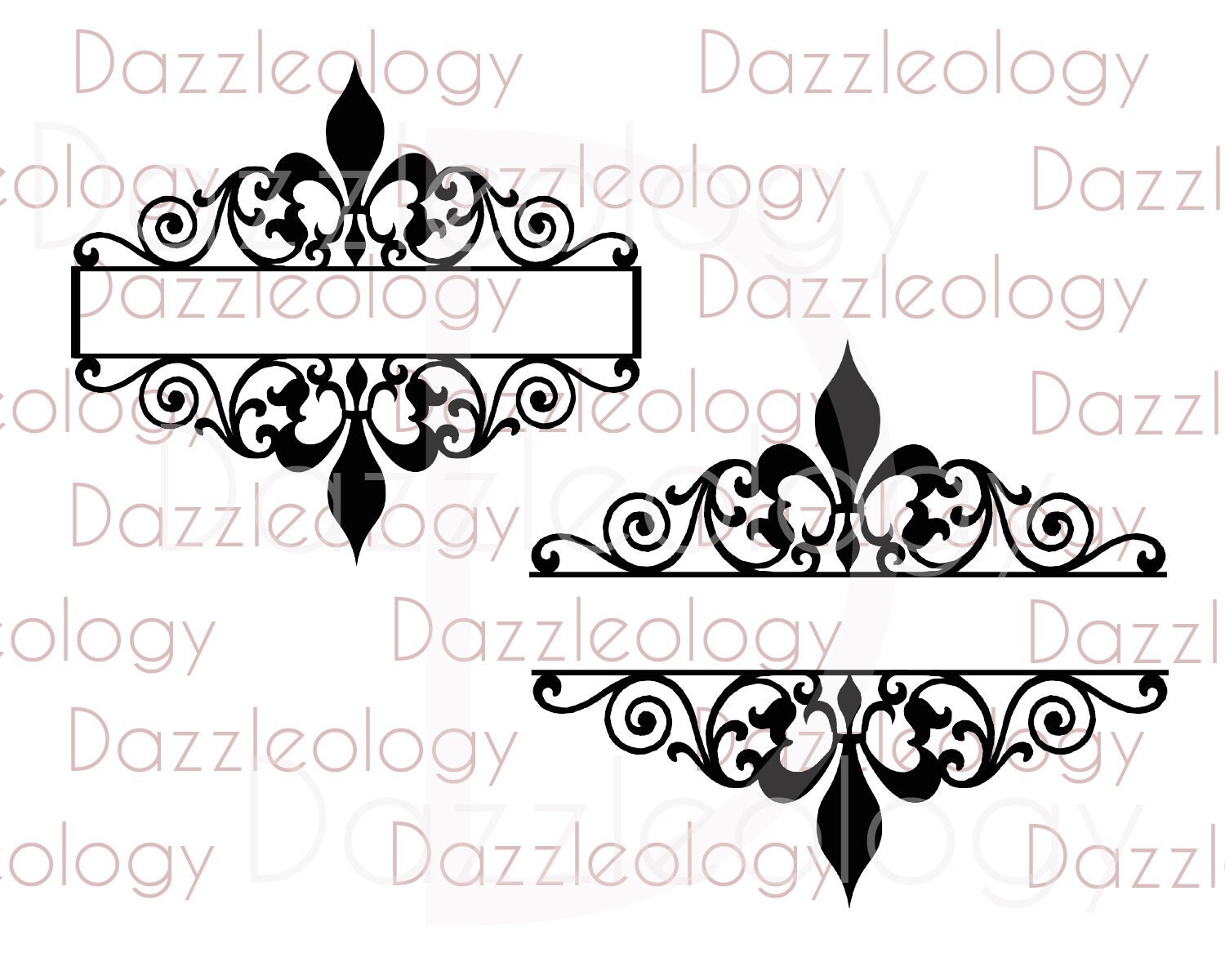 Scrollwork Name Plate SVG Monogram Frame Fleur De Lis