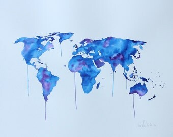 World map painting | Etsy