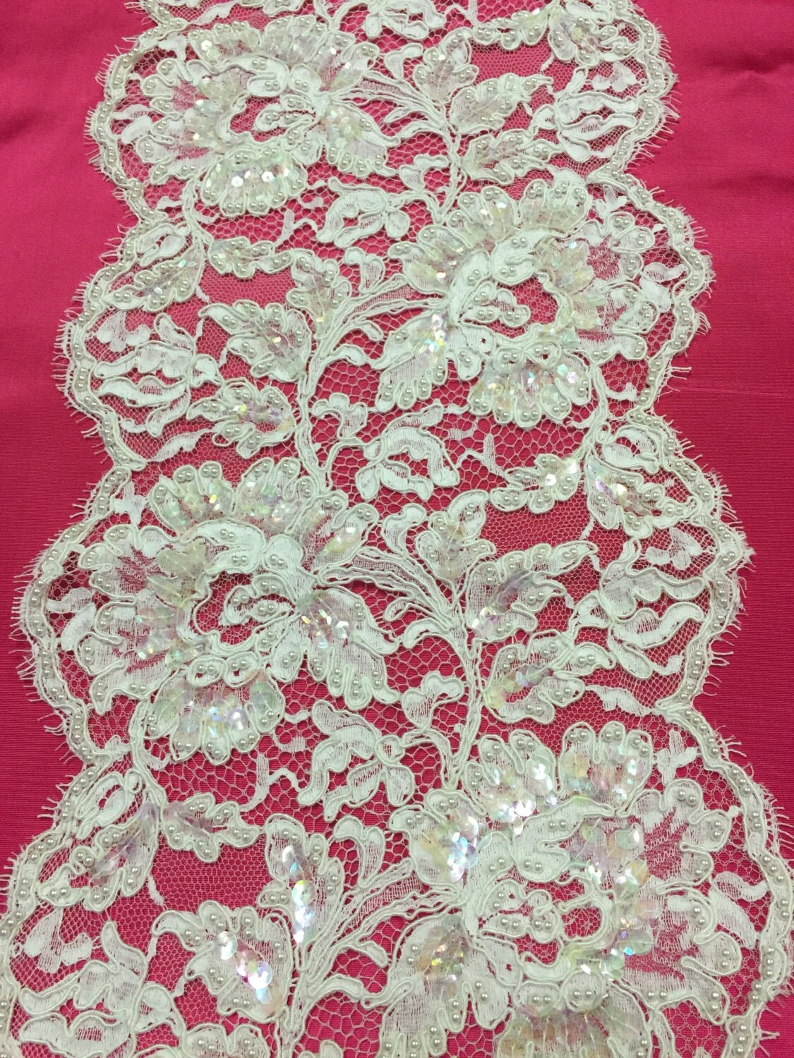 25 Inches Long French Re-embroidered with Pearls by AnafrezNotions