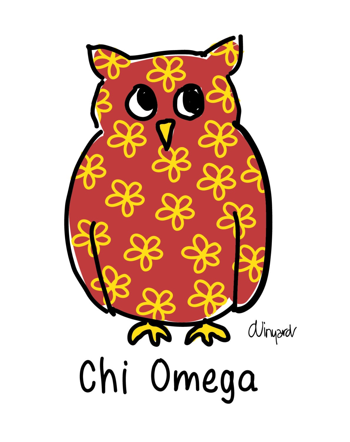Chi Omega Owl Sorority Notecard Set Officially Licensed