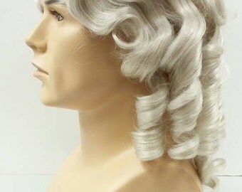 Mens Light Brown Curly Colonial Costume Wig. 1700s Style