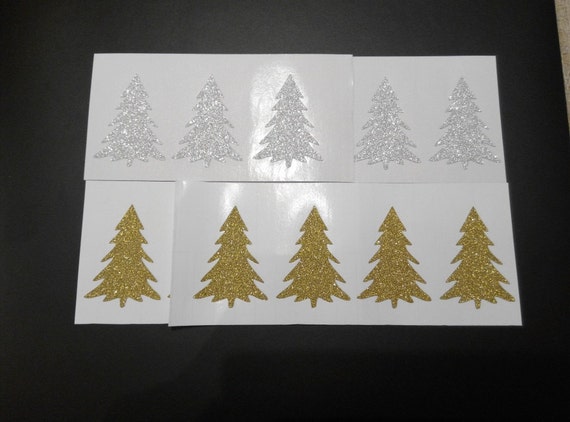 20 Glitter Gold or Silver Christmas Tree Stickers Holiday