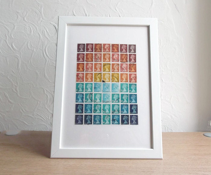 Postage Stamp Art Framed Wall Art Upcycled British Postal