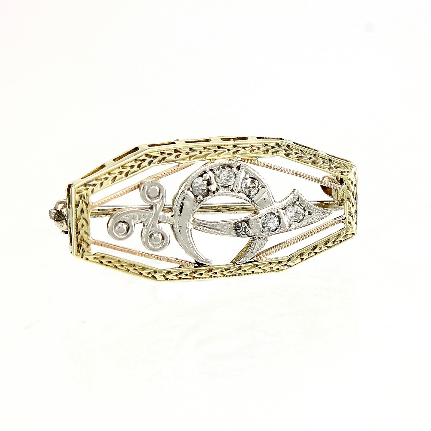 Vintage 14K Gold & Diamond Shriner Masonic Lapel Pin