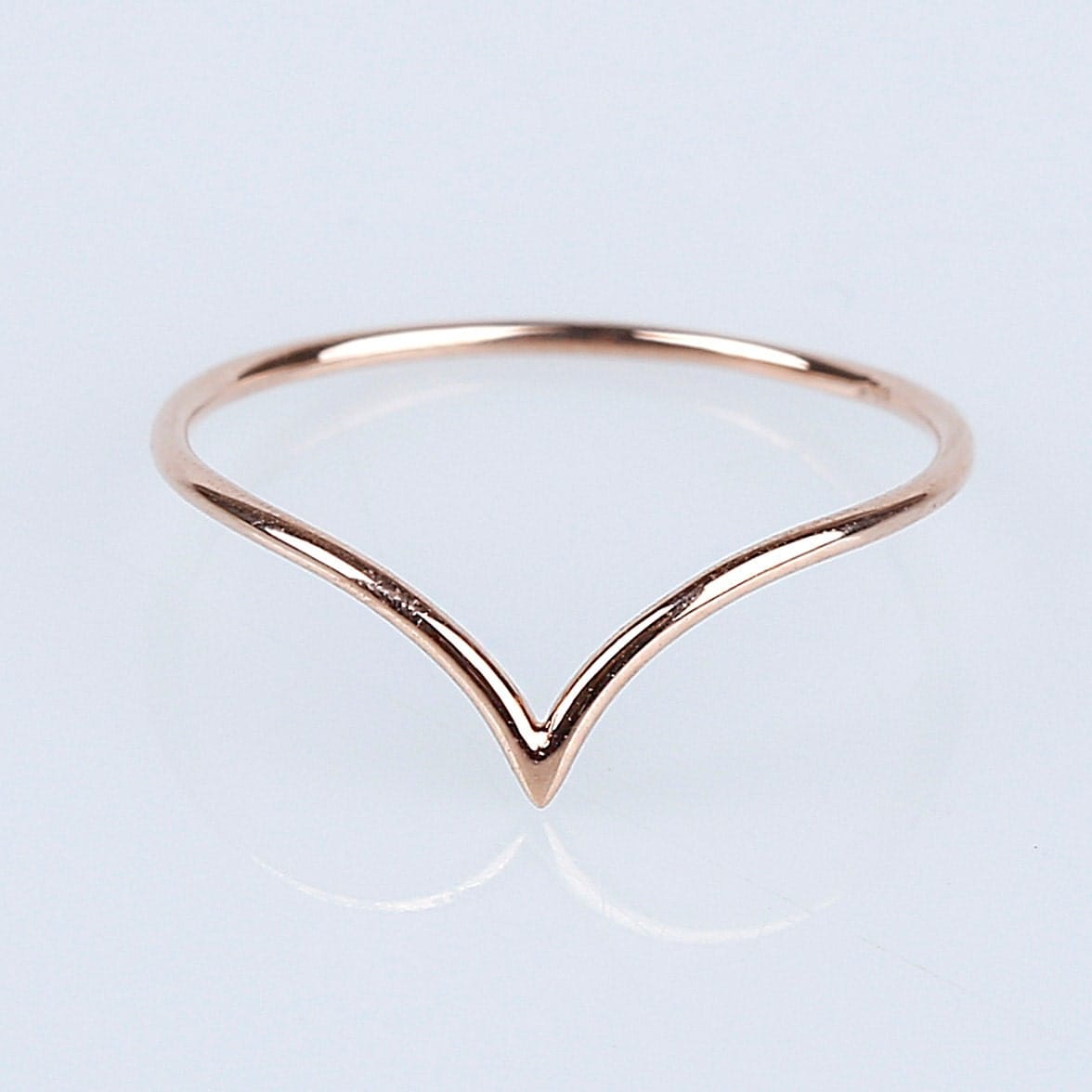 14K Solid Gold Chevron Ring 14K Solid Gold Thin Band 14K