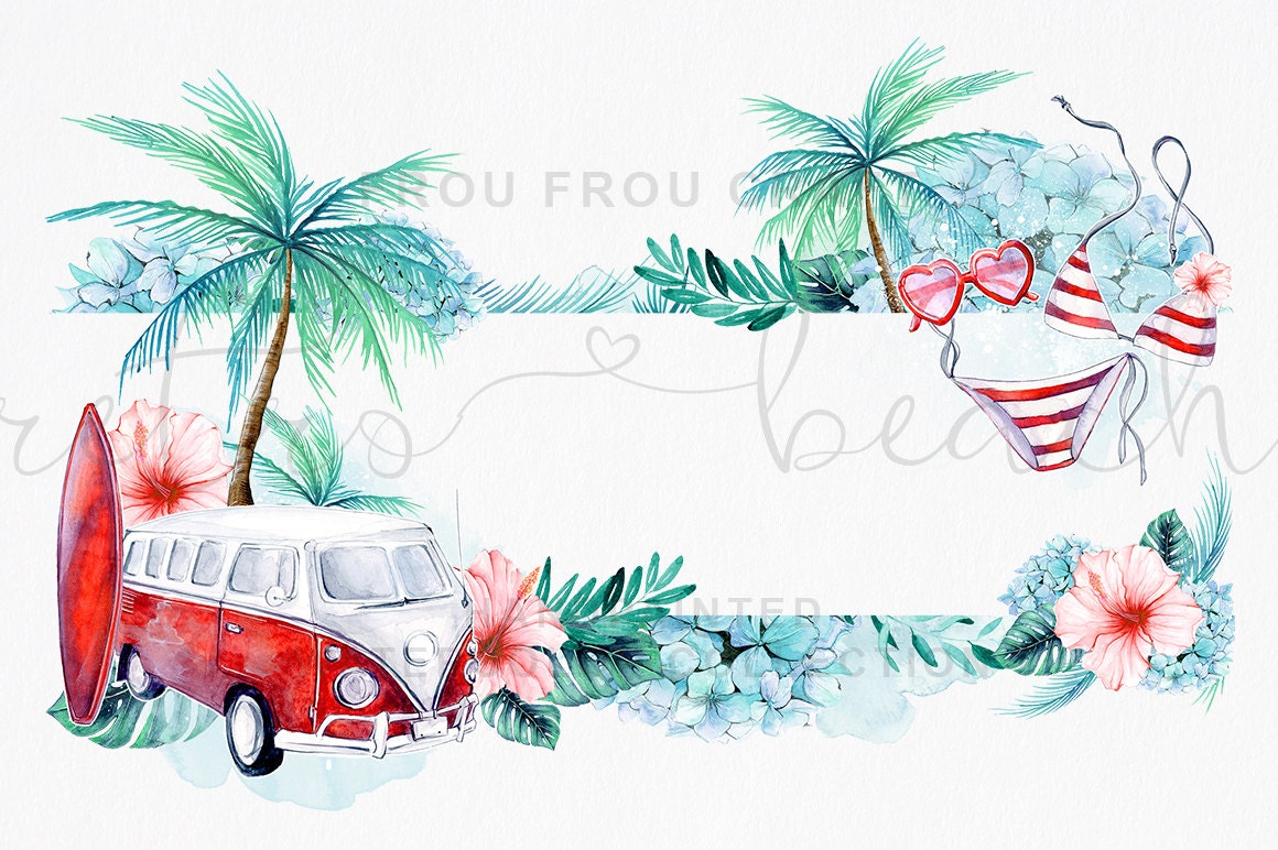 Beach Clipart Holiday Summer Vacation Surf Watercolor Sea Surf