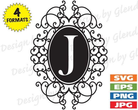 Ornamental Frame with the letter J svg cutting files PLUS