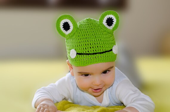 Crochet Frog Baby Boy Hat Green Baby Hat Animal Baby Hat