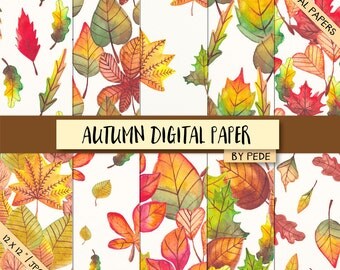 Items similar to Vintage Autumn Leaves, Digital Scrapbook Papers, Craft ...