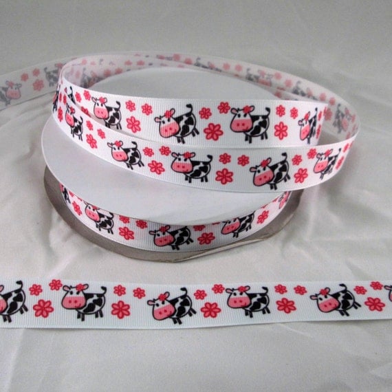 7/8 Cute Cow Print Grosgrain Ribbon By The Yard