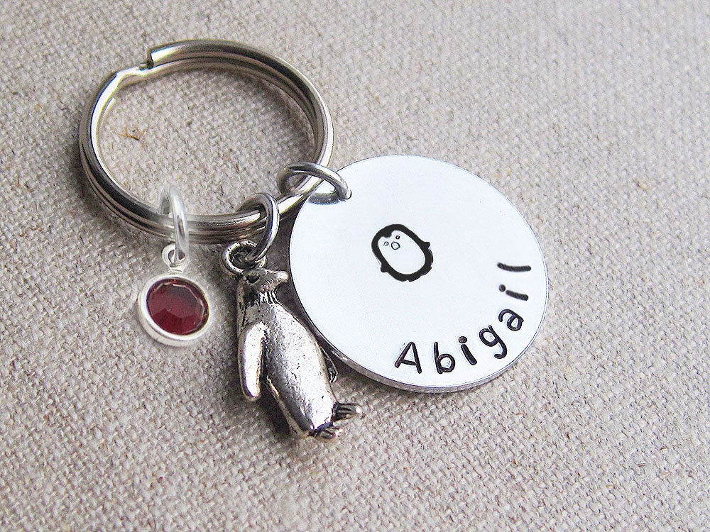 Personalized penguin keychain penguin keyring swarovski